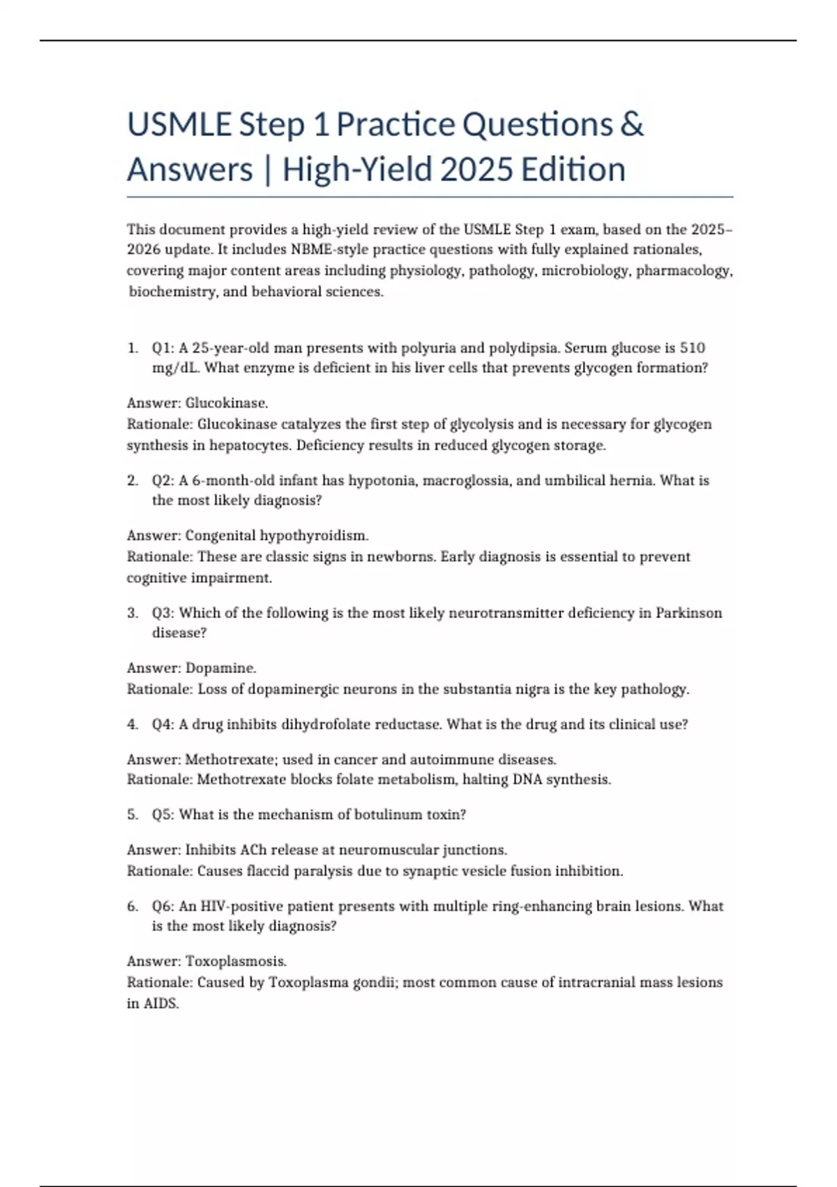 USMLE Step 1 Practice Questions & Answers | 2025–2026 Updated | High-Yield Q-Bank & NBME Style ...