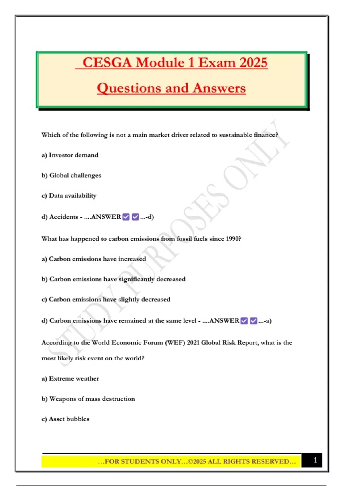 CESGA Module 1 Exam 2025 Questions and Answers - CESGA - Stuvia US