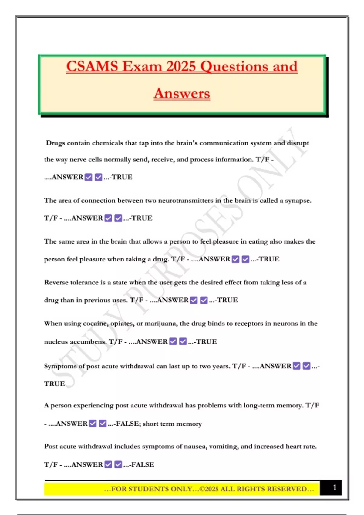CSAMS Exam 2025 Questions and Answers - SAM - Stuvia US
