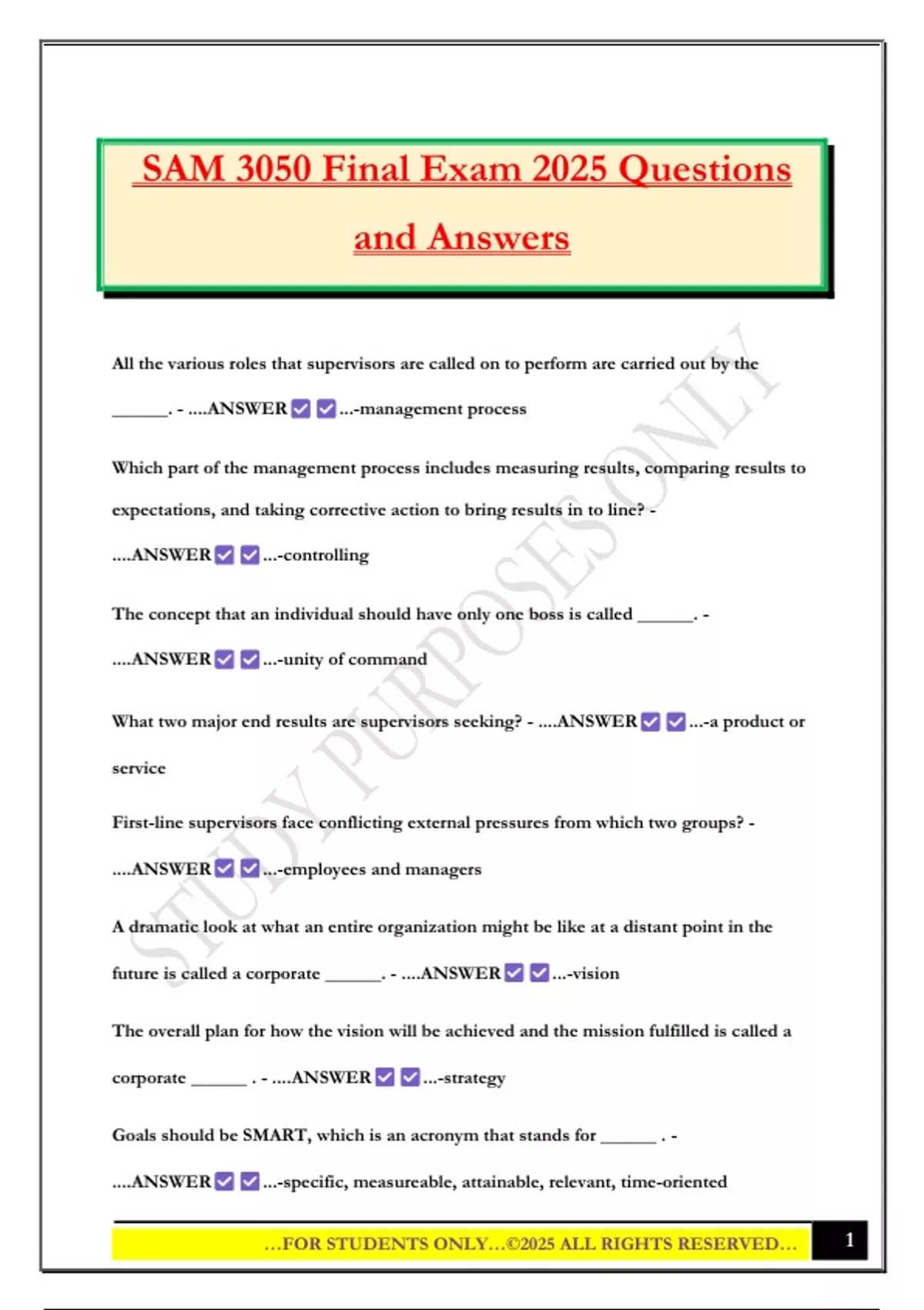 SAM 3050 Final Exam 2025 Questions and Answers - SAM - Stuvia US