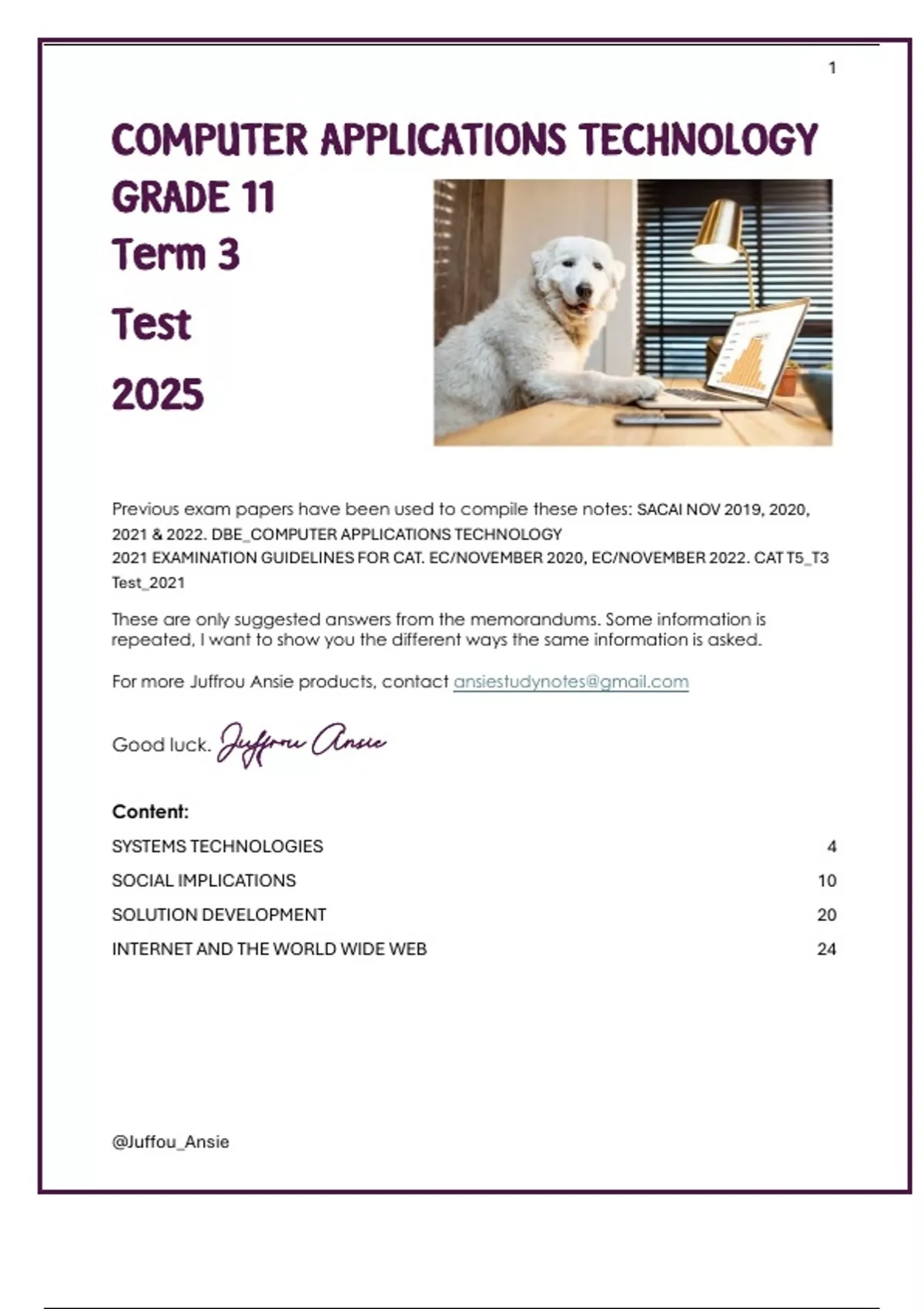 Summary Grade 11 CAT Term 3 2025 Summarised By Juffrou Ansie - Computer ...