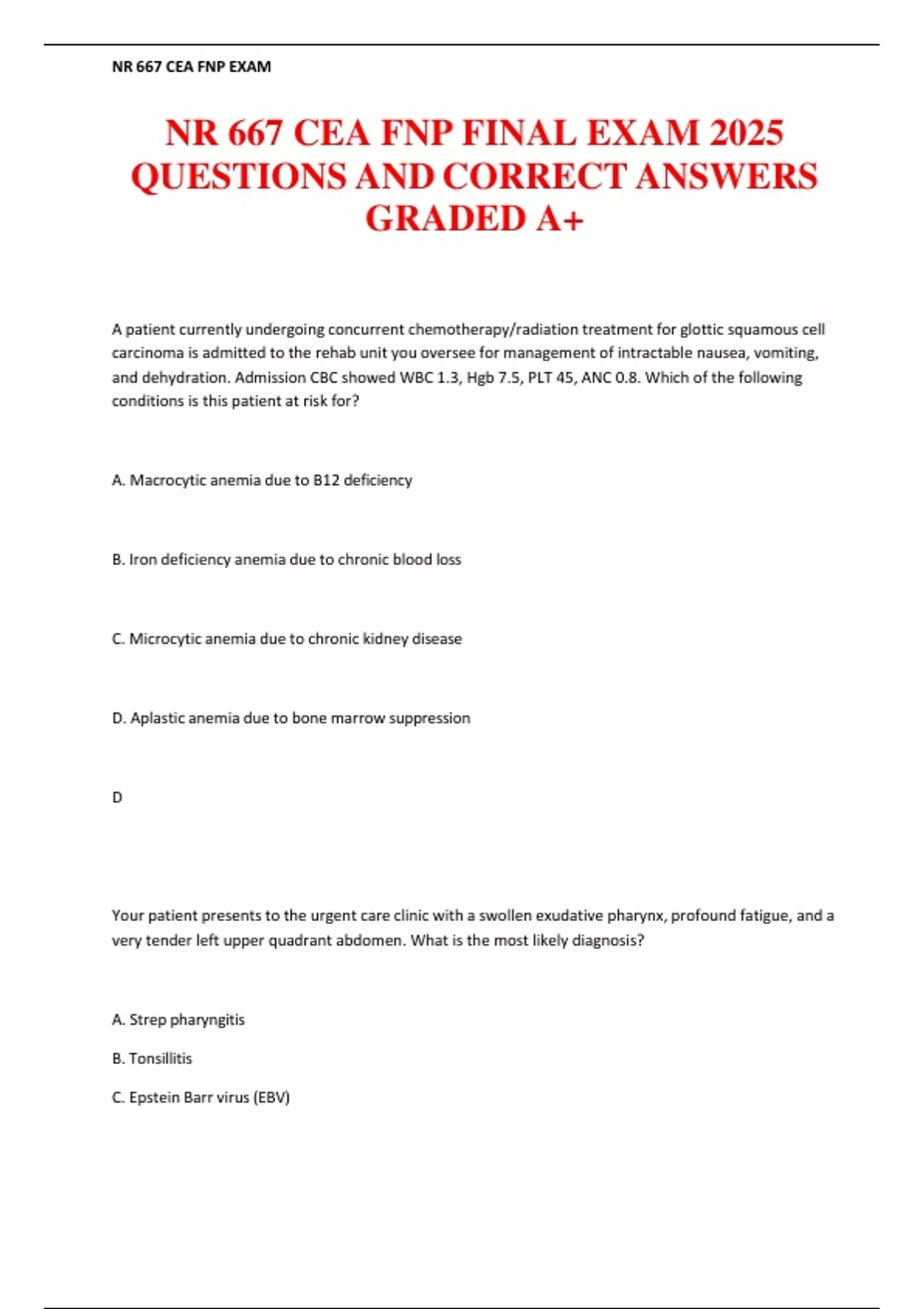NR 667 CEA FNP Final Exam 2025 – Chamberlain University – Practice ...