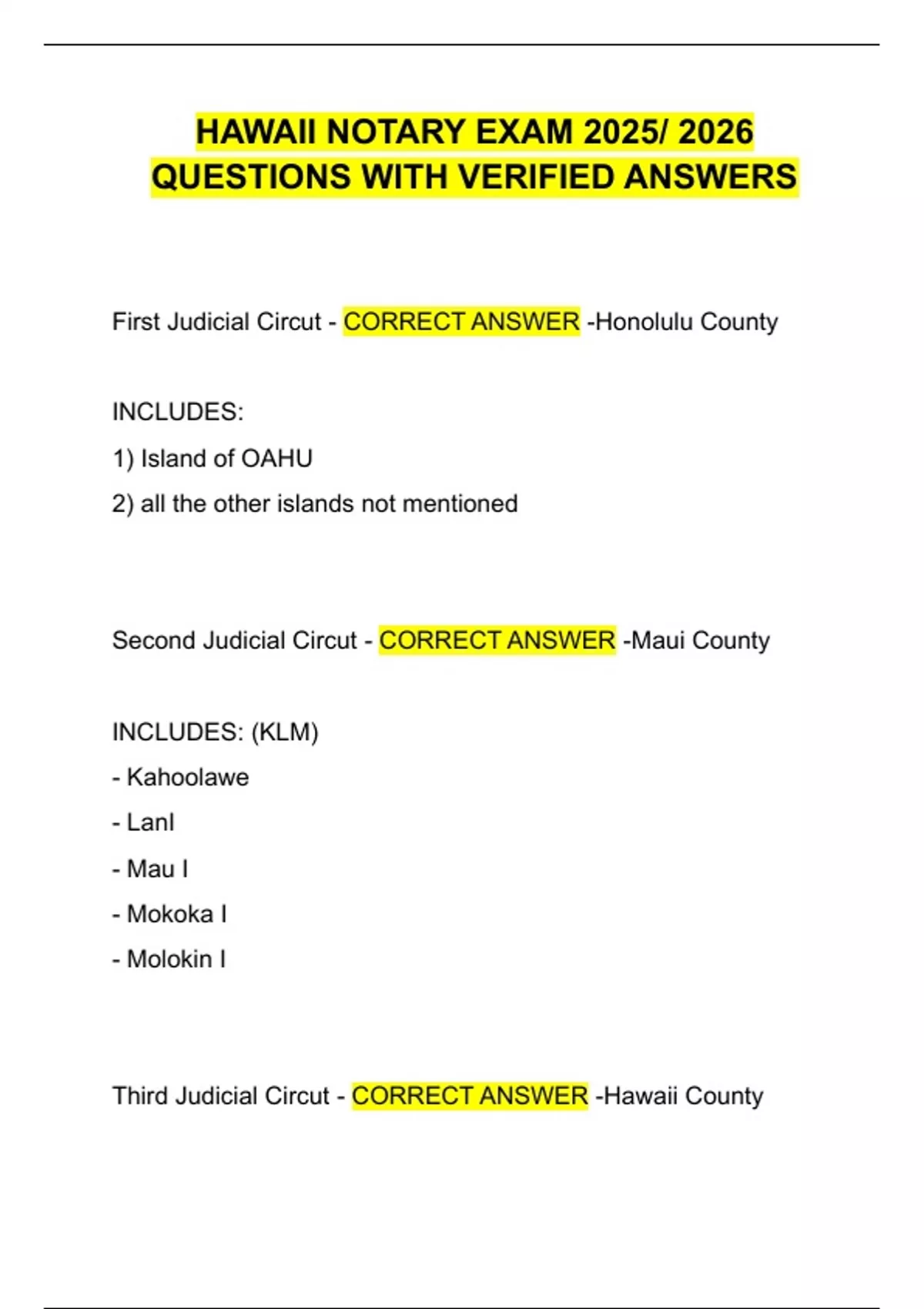 HAWAII NOTARY EXAM 2025/ 2026 QUESTIONS WITH VERIFIED ANSWERS - HAWAII ...