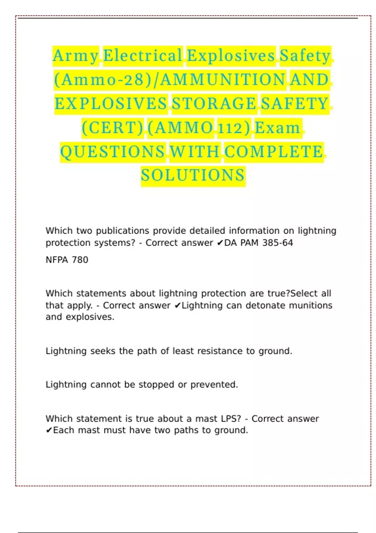 Ammo-28-DL- Electrical Explosives Safety for Army Facilities, Ammo-47 ...