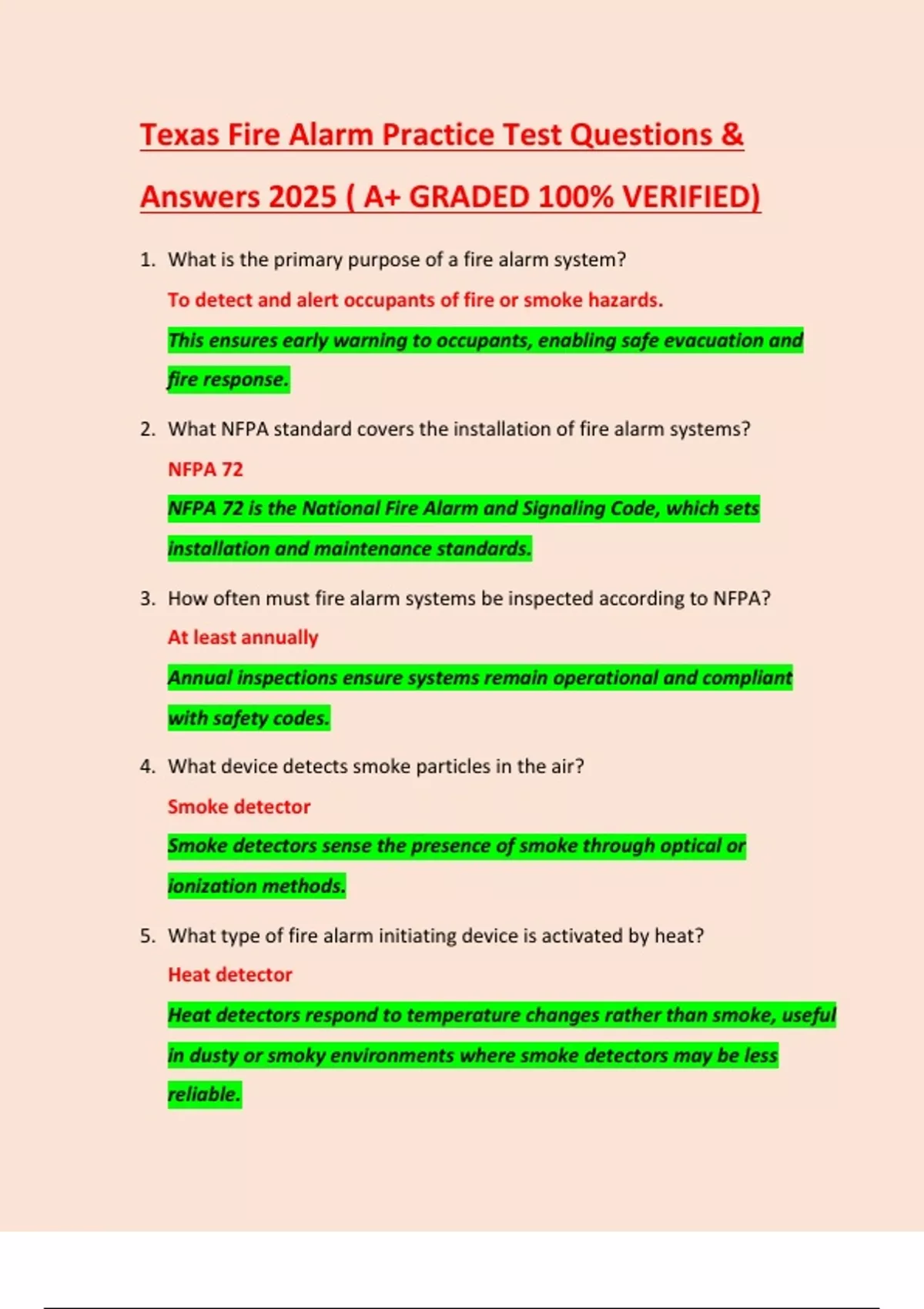 Texas Fire Alarm Practice Test Questions & Answers 2025 ( A+ GRADED 100 ...