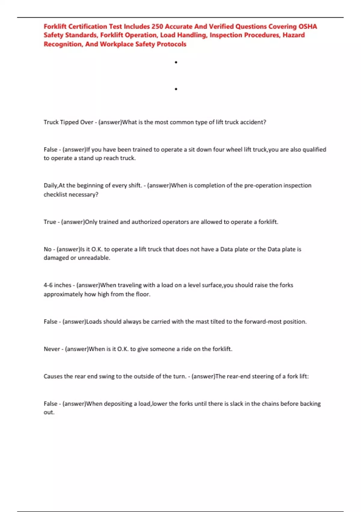 Forklift Certification Test Includes 250 Accurate And Verified ...