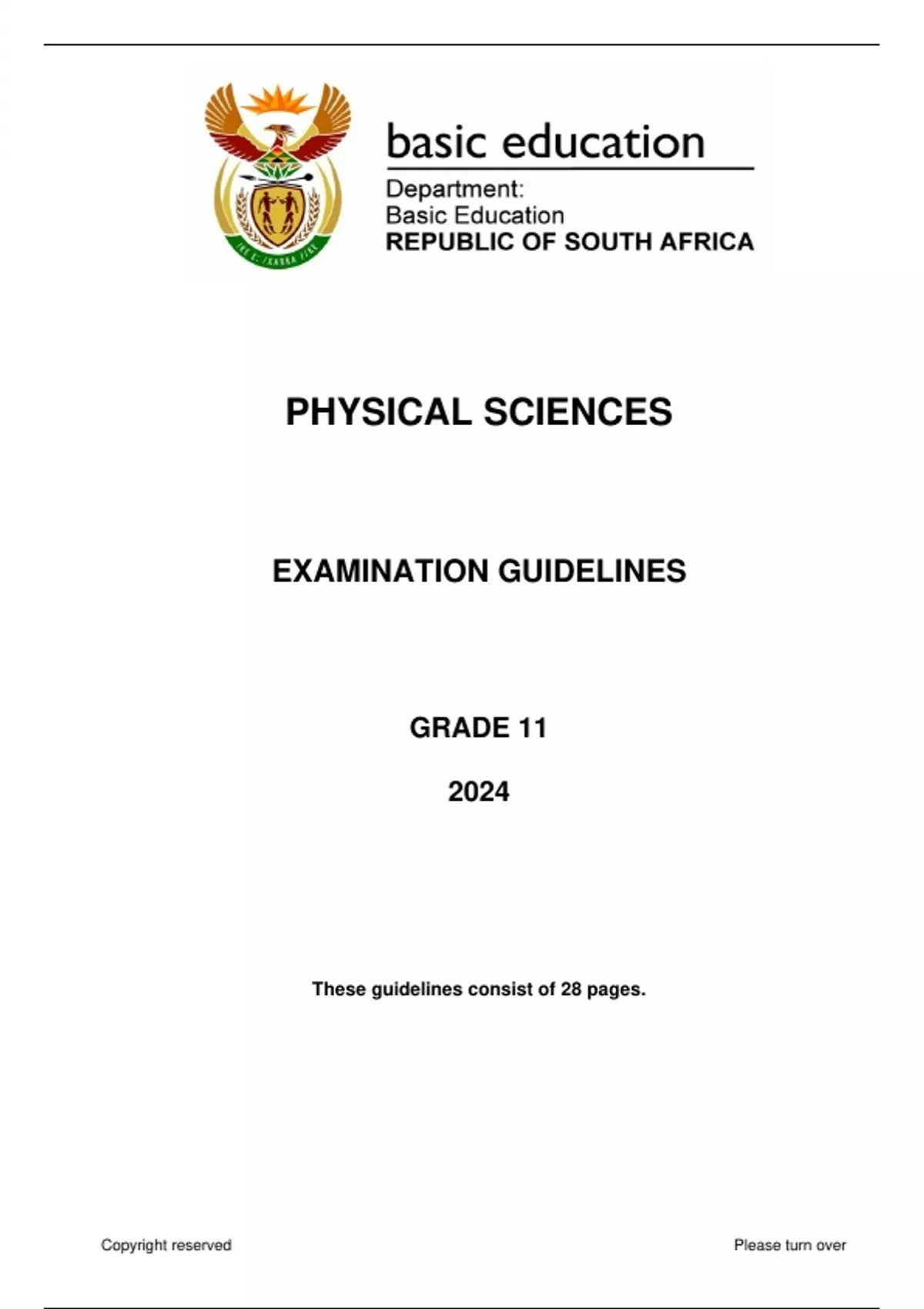 Grade 11 Physical Sciences Exam Guidelines 2024 - Que+Ans - Stuvia US