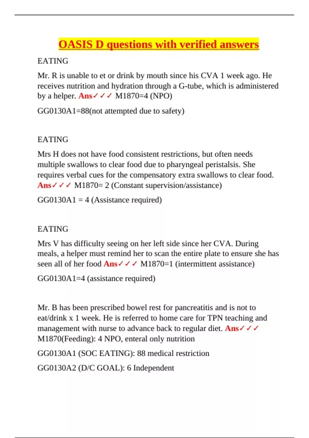 OASIS-D – Functional Assessment Practice Scenarios with Verified ...