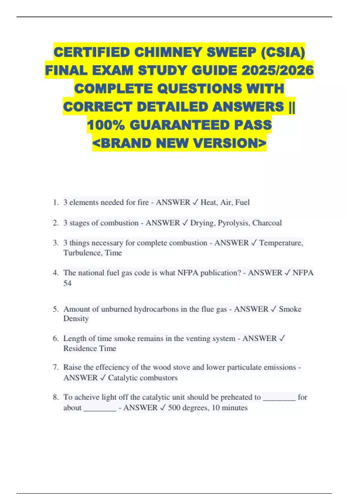 CERTIFIED CHIMNEY SWEEP (CSIA) FINAL EXAM STUDY GUIDE 2025/2026 ...