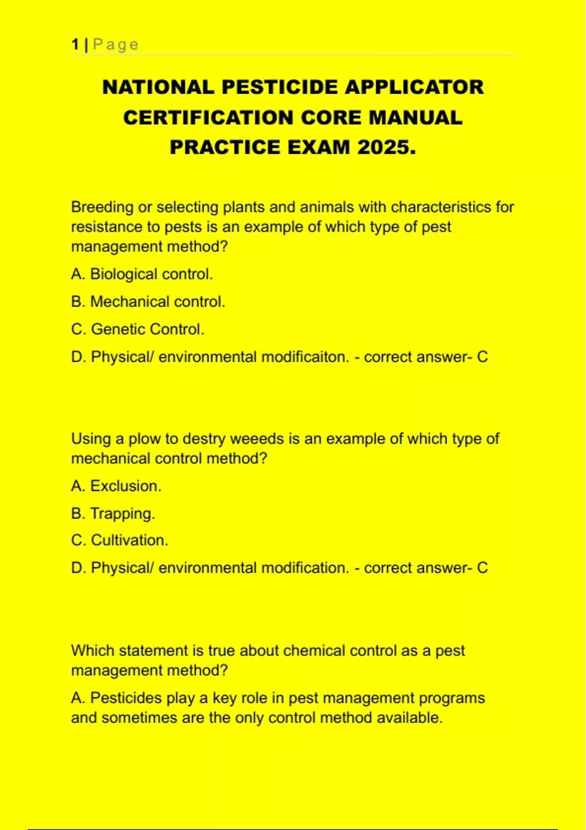 National Pesticide Applicator Certification Core Manual Practice Exam