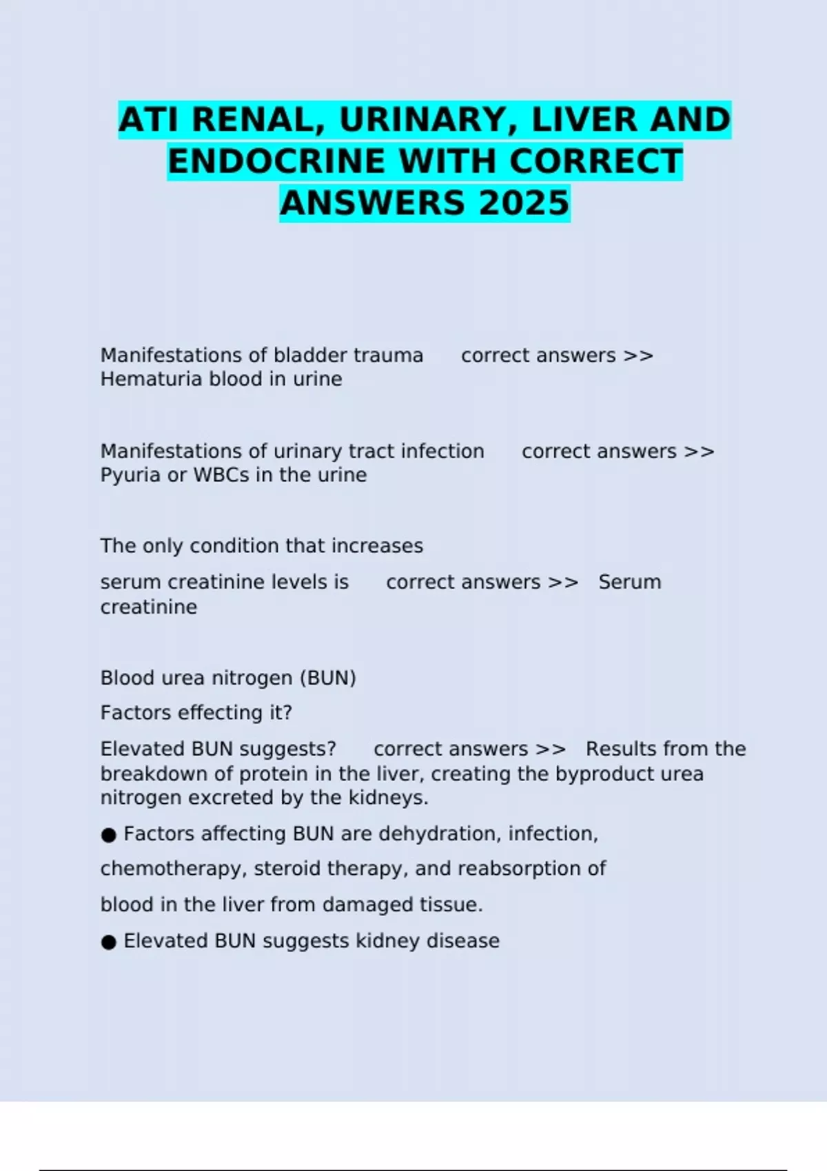 ATI RENAL, URINARY, LIVER AND ENDOCRINE WITH CORRECT ANSWERS 2025 - ATI ...