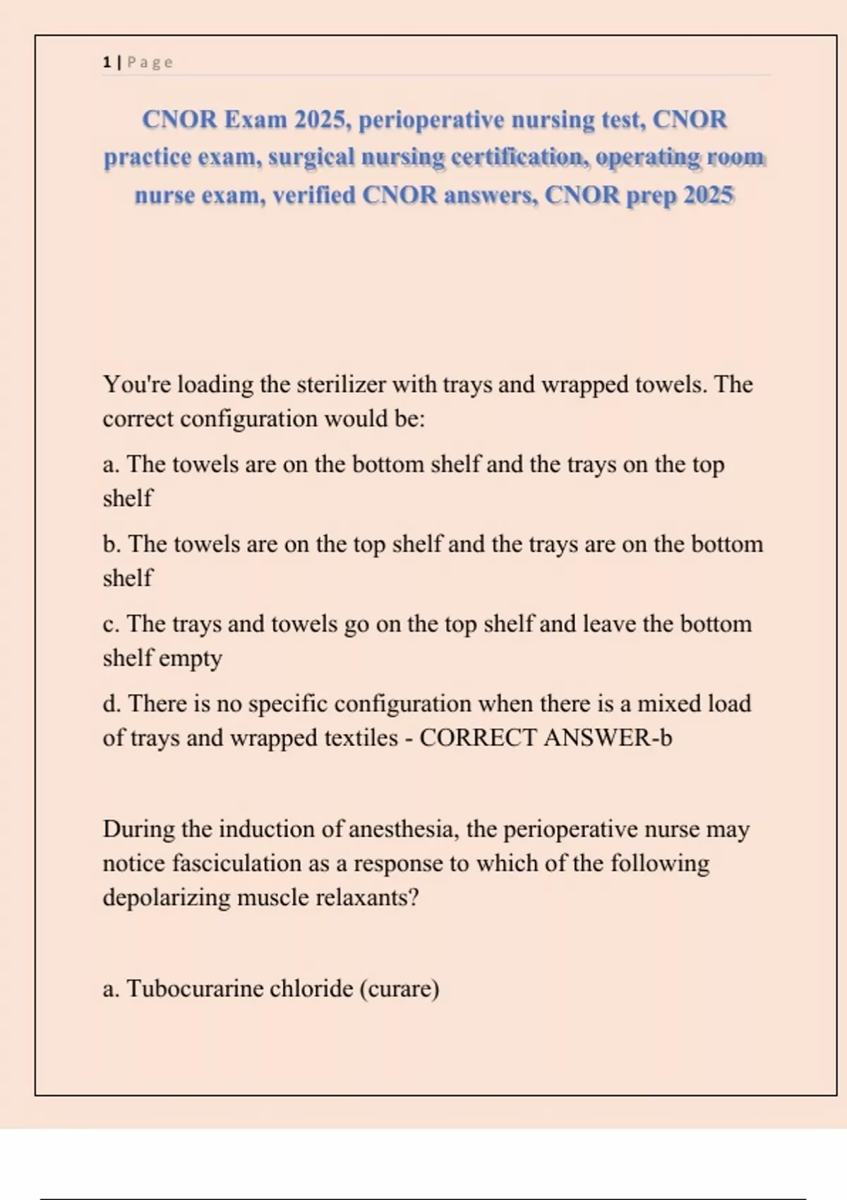 CNOR Exam 2025, perioperative nursing test, CNOR practice exam ...
