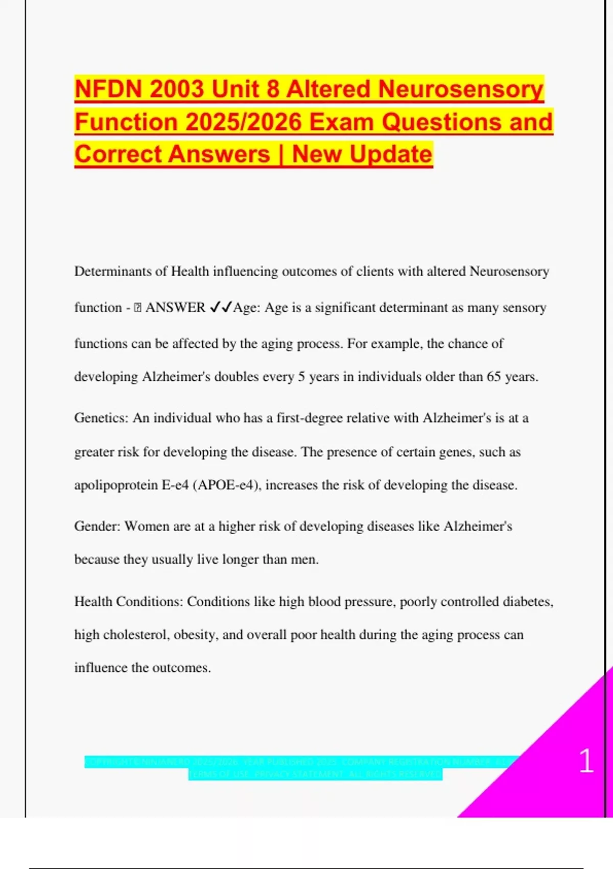 NFDN 2003 Unit 8 Altered Neurosensory Function 2025/2026 Exam Questions ...
