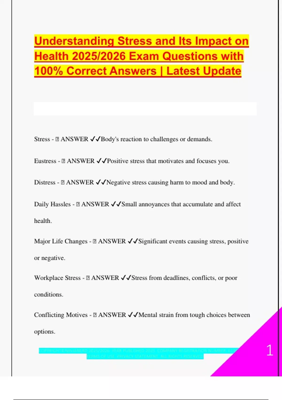 Understanding Stress and Its Impact on Health 2025/2026 Exam Questions ...