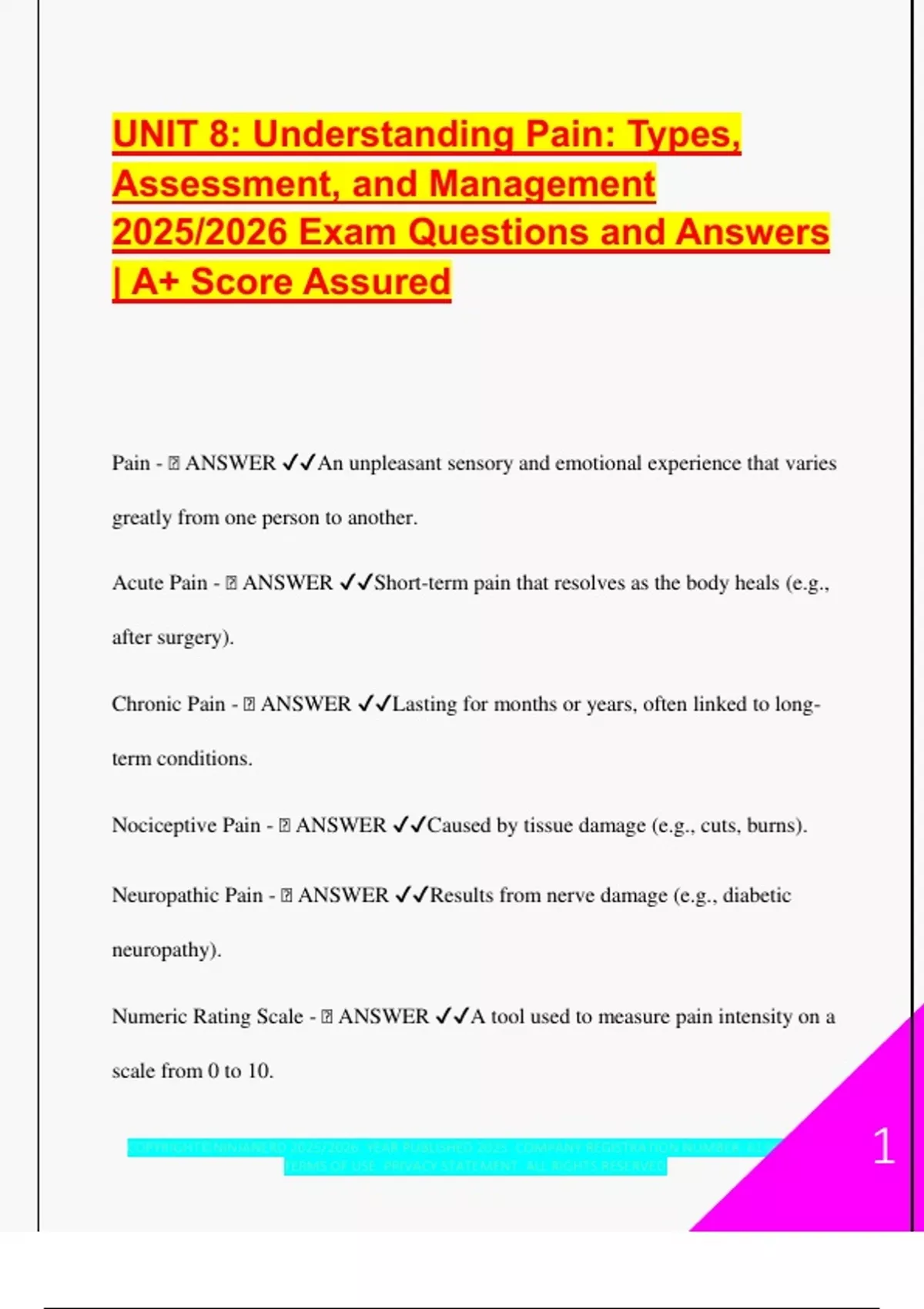 UNIT 8: Understanding Pain: Types, Assessment, and Management 2025/2026 ...