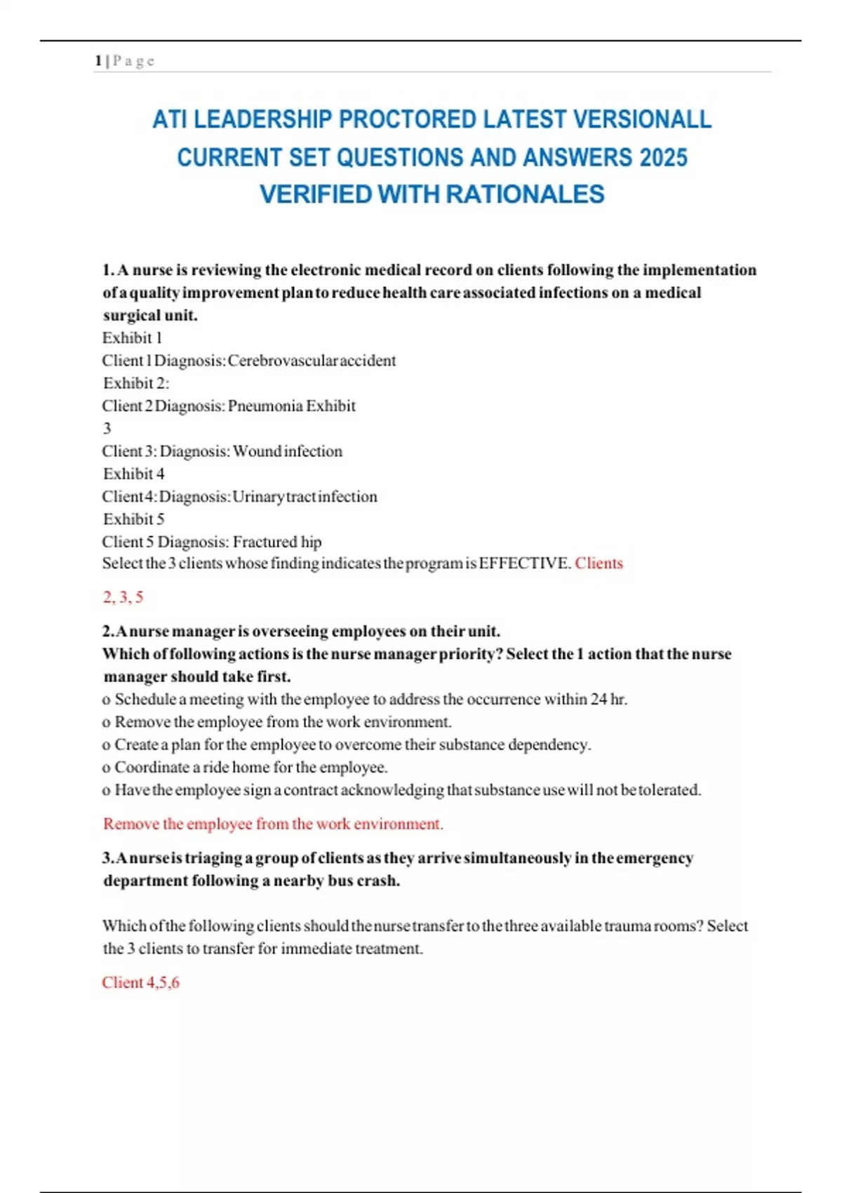ATI LEADERSHIP PROCTORED LATEST VERSIONALL CURRENT SET QUESTIONS AND ...