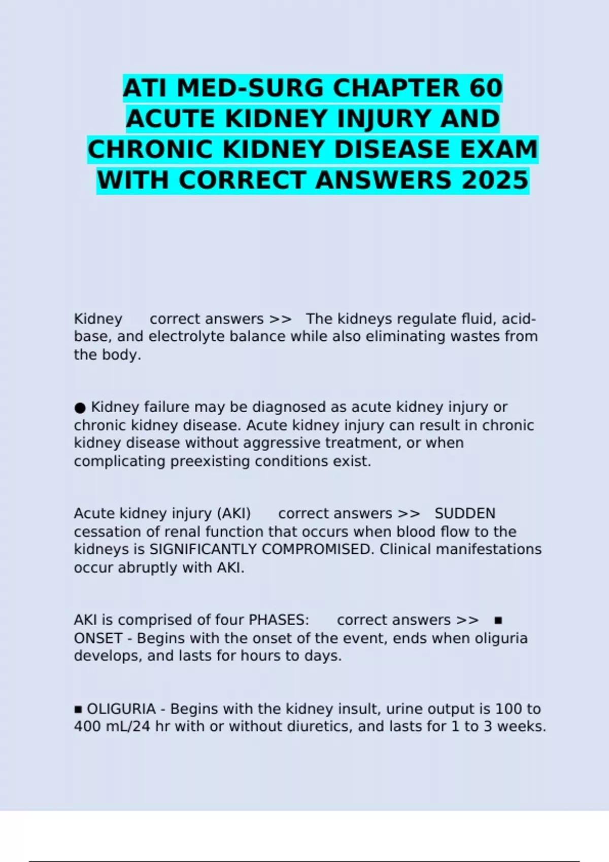 ATI MED-SURG CHAPTER 60 ACUTE KIDNEY INJURY AND CHRONIC KIDNEY DISEASE ...