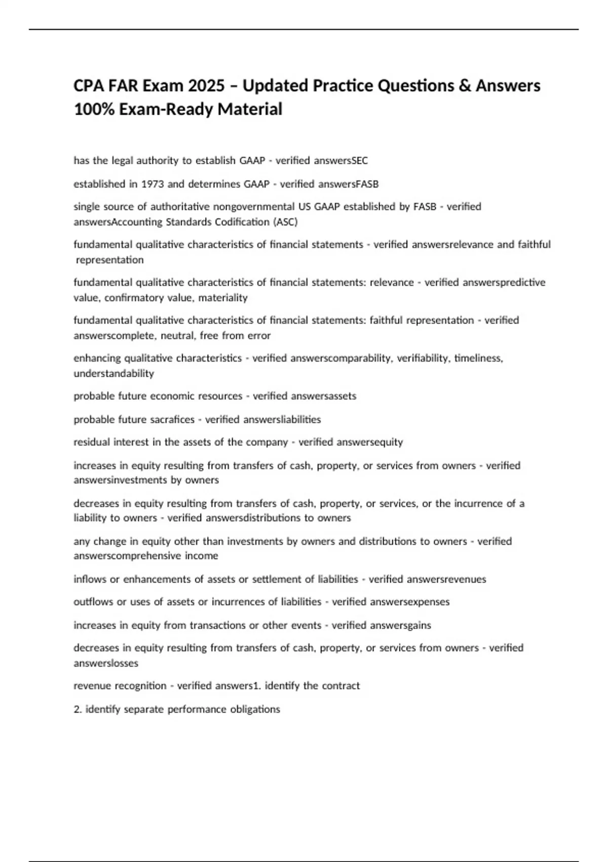 CPA FAR Exam 2025 – Updated Practice Questions & Answers 100- Exam ...