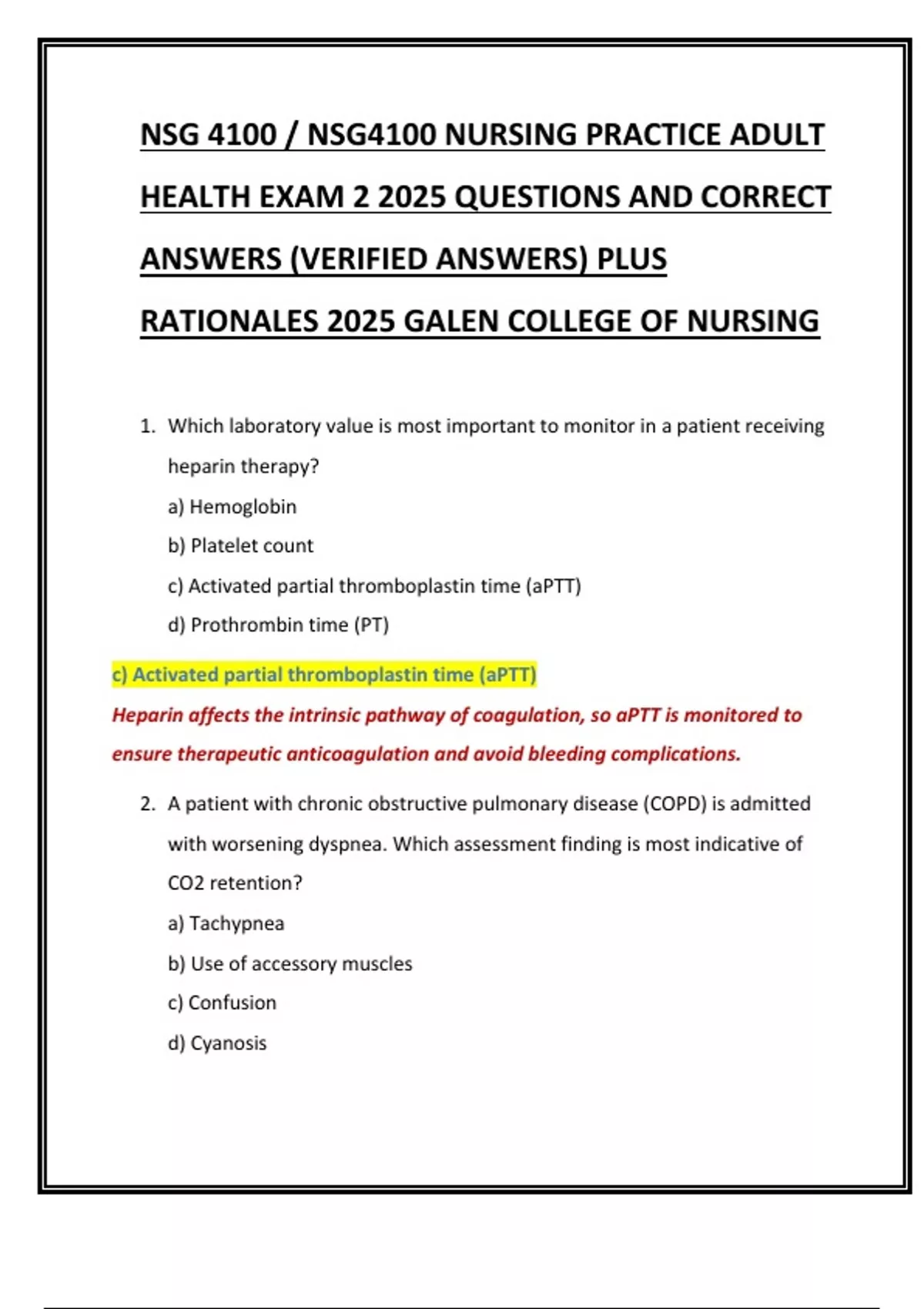 NSG 4100 / NSG4100 NURSING PRACTICE ADULT HEALTH EXAM 2 2025 QUESTIONS ...