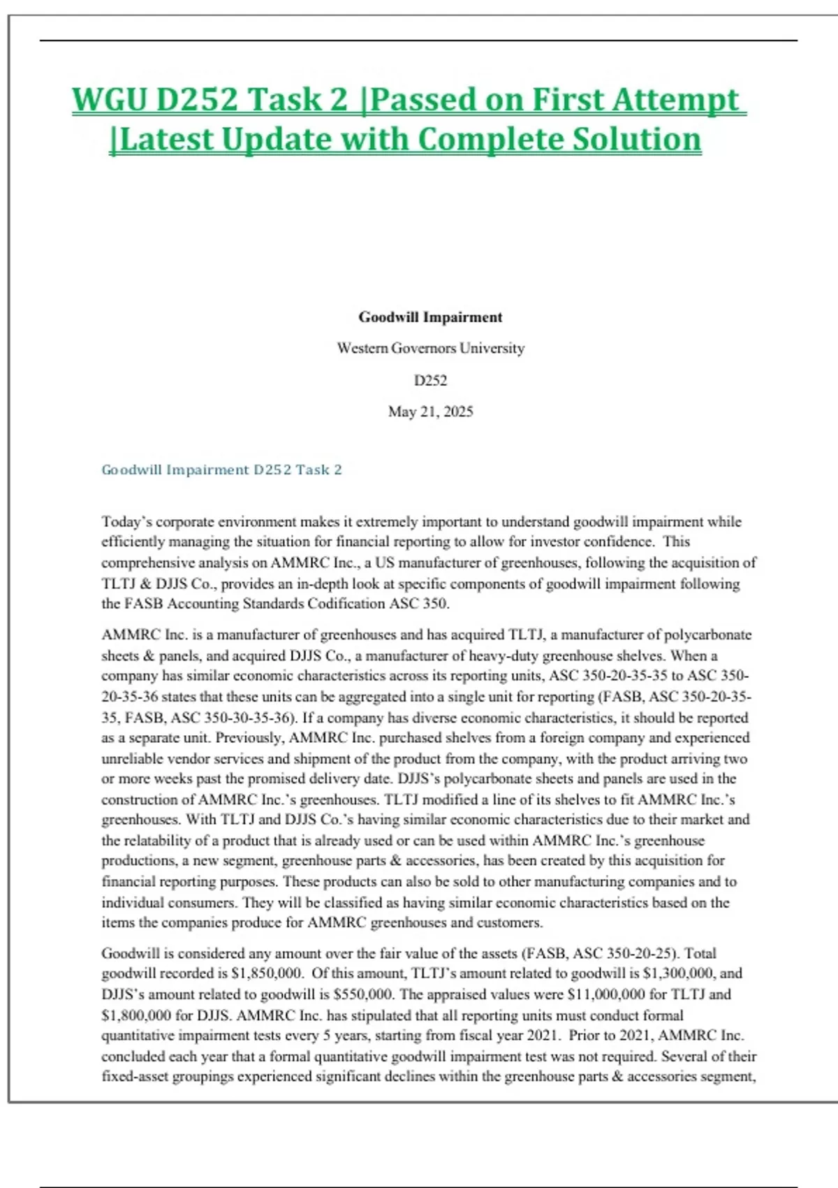 WGU D252 Task 2 |Passed on First Attempt |Latest Update with Complete ...