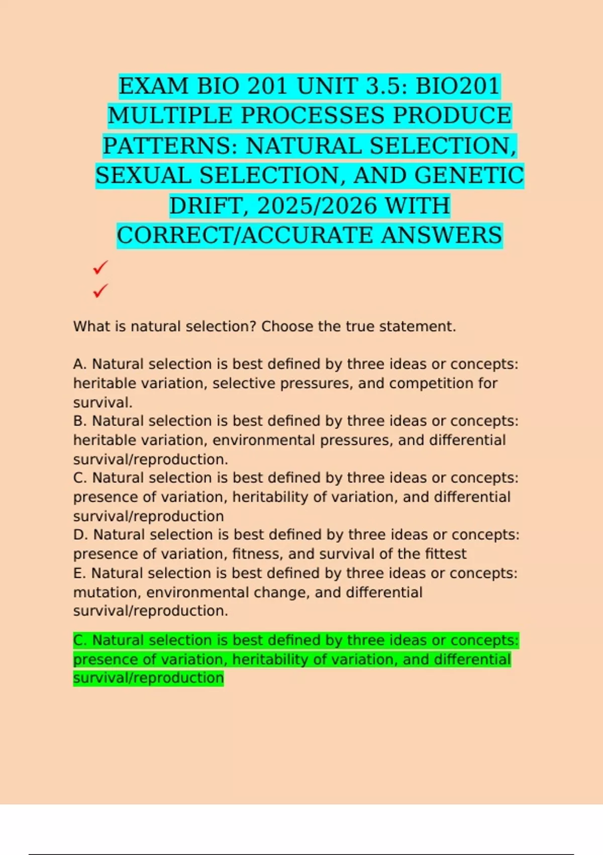 EXAM BIO 201 UNIT 3.5: BIO201 MULTIPLE PROCESSES PRODUCE PATTERNS ...