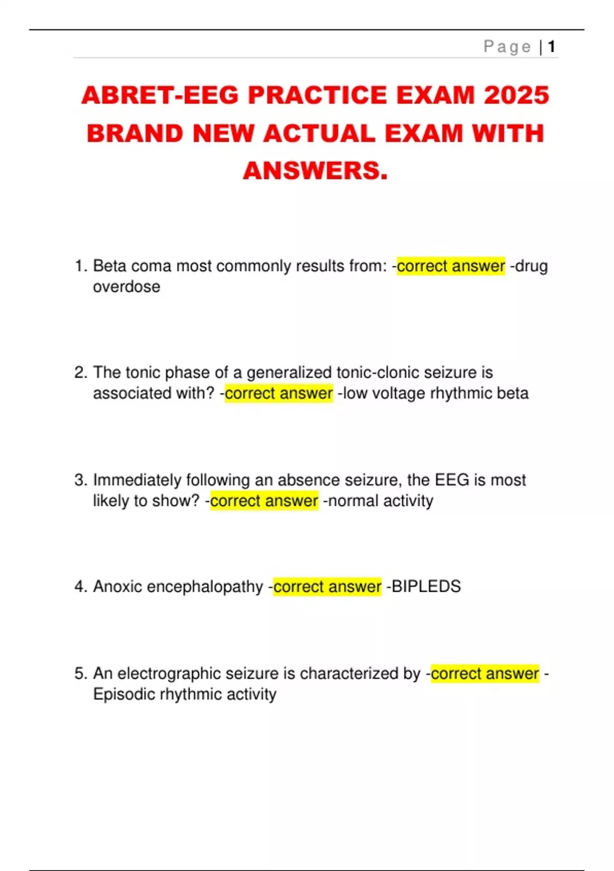 ABRET-EEG PRACTICE EXAM 2025 BRAND NEW ACTUAL EXAM WITH ANSWERS ...