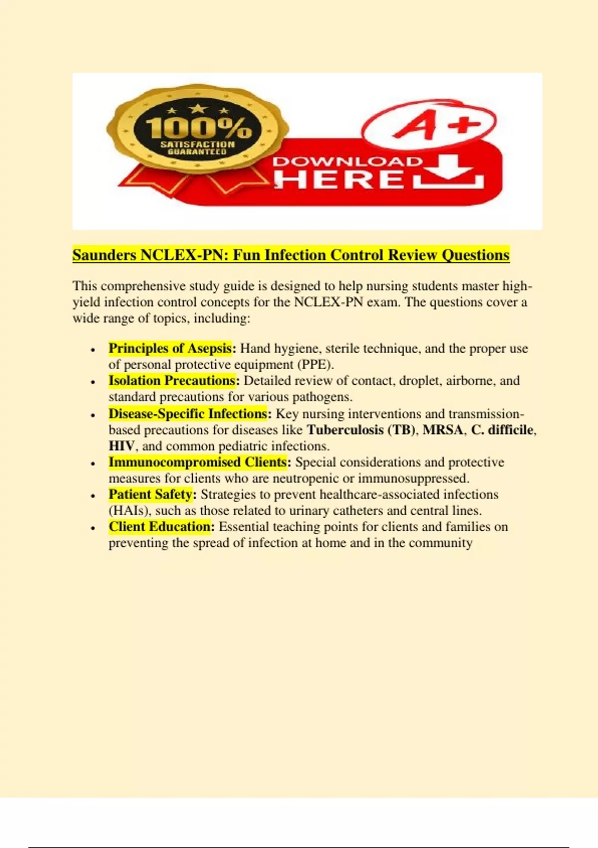 Saunders NCLEX-PN – Fun Infection Control Review Questions (USA, 2024 ...