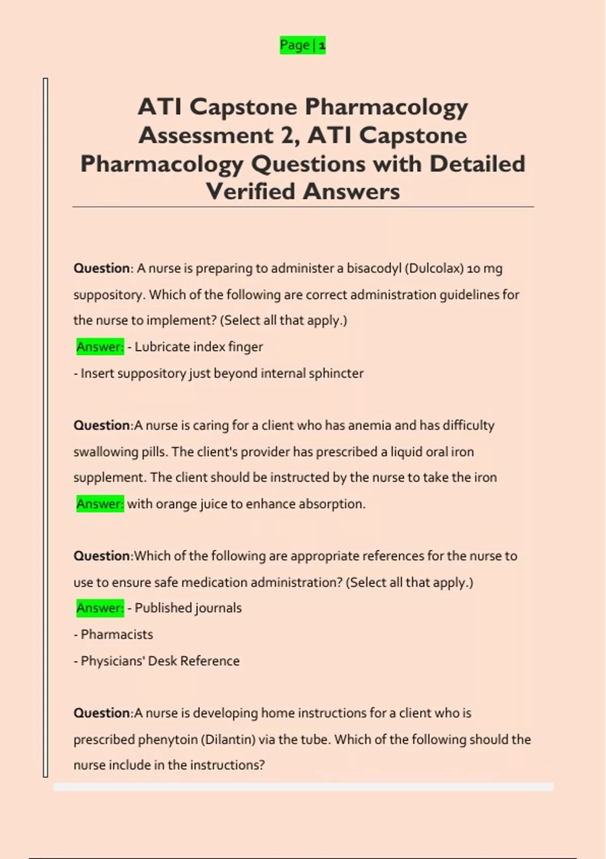 ATI Capstone Pharmacology Assessment 2, ATI Capstone Pharmacology ...