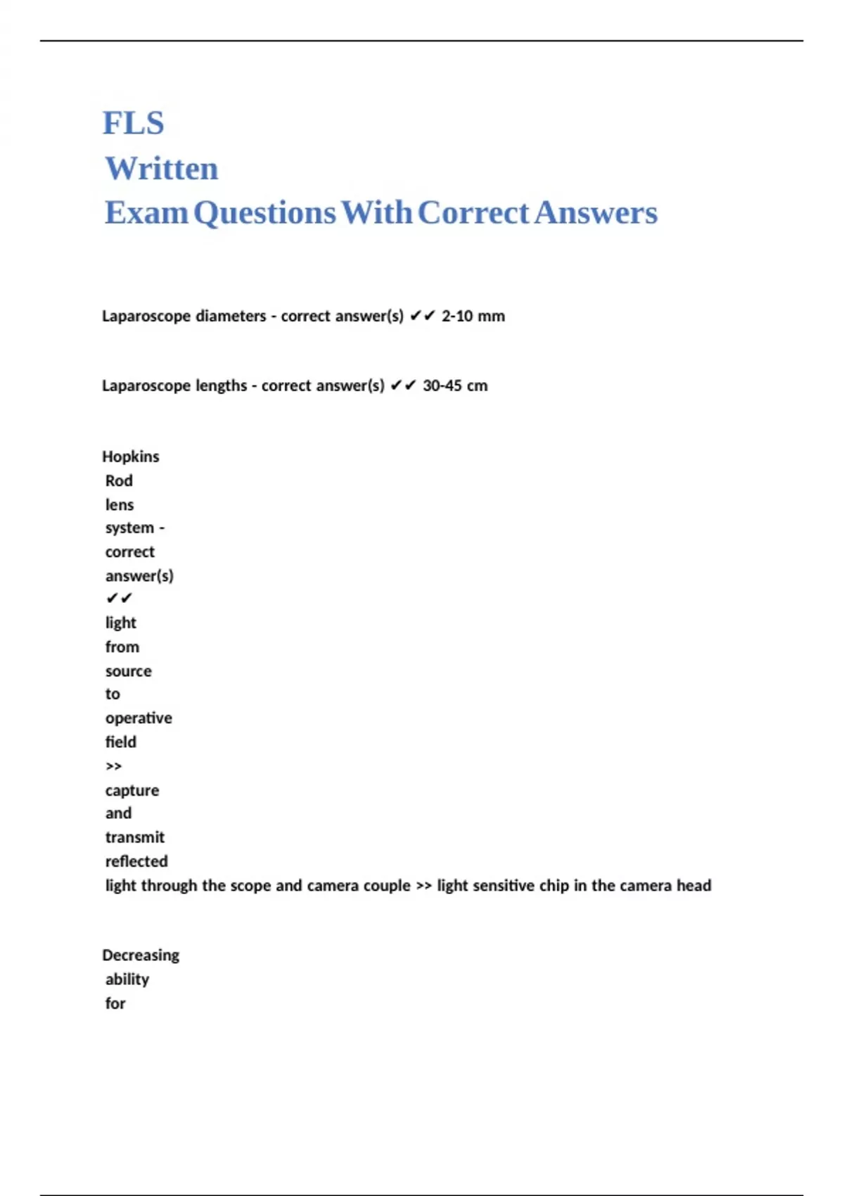 FLS Written Exam Questions With Correct Answers - FLS Module 3 - Stuvia US