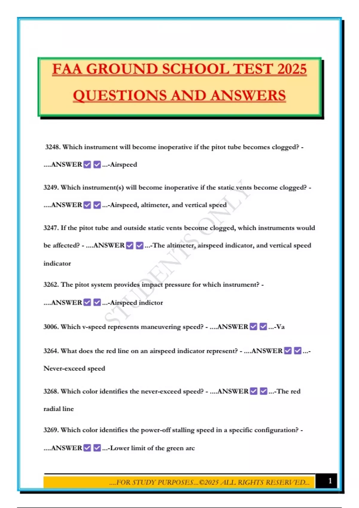 PRIVATE PILOT GROUND SCHOOL BUNDLED EXAMS 2025 (QUESTIONS AND ANSWERS ...
