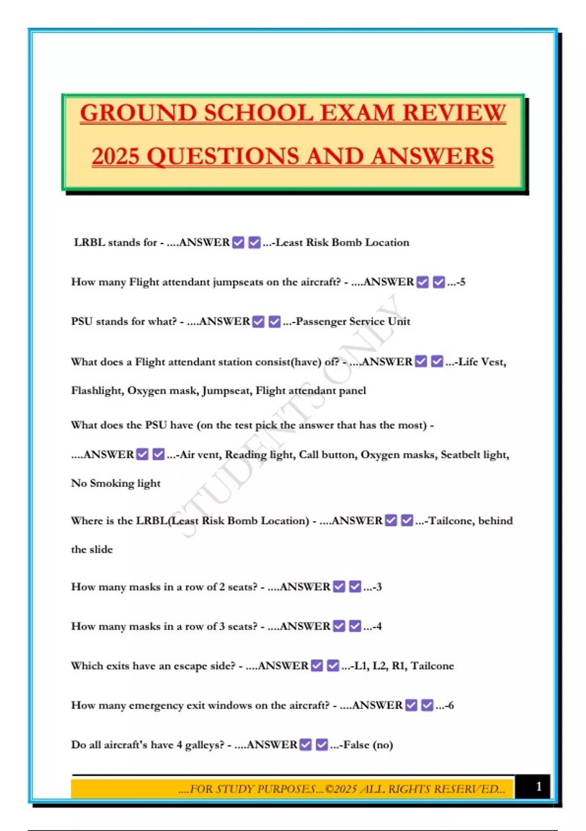 EXAM 1: PRIVATE PILOT GROUND SCHOOL EXAM 2025 QUESTIONS AND ANSWERS ...