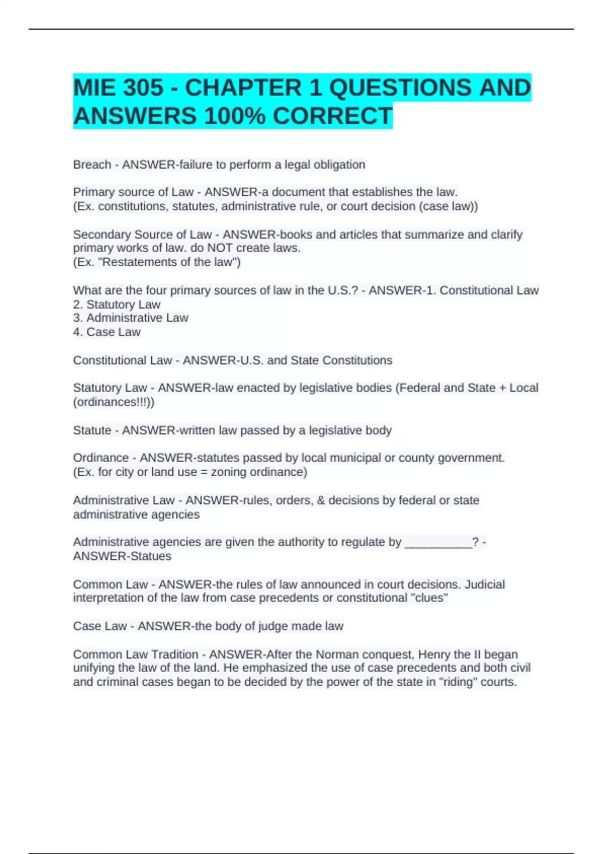 MIE 305 - CHAPTER 1 QUESTIONS AND ANSWERS 100% CORRECT - MIE 305 - CHAPTER 1 - Stuvia US