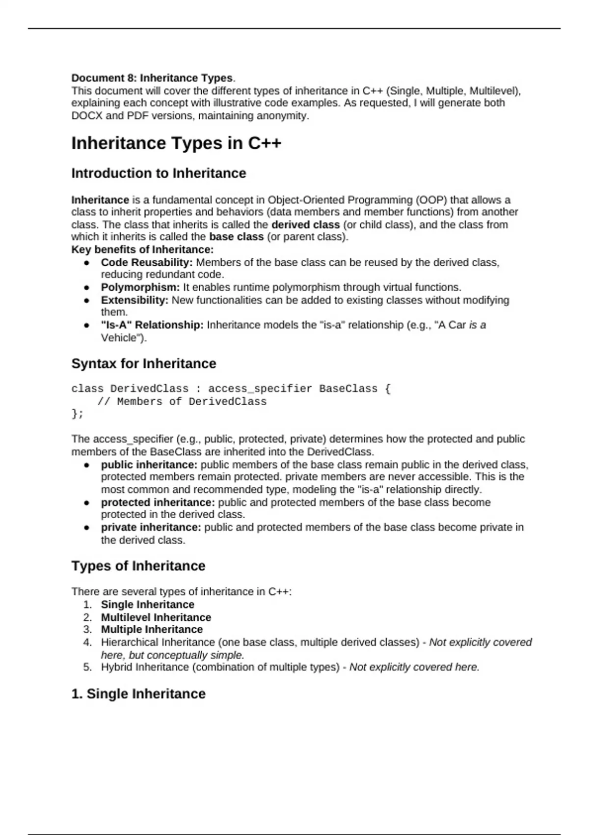 inheritance single , multi , multilevel in C++ program - CS 315 (BSCS ...