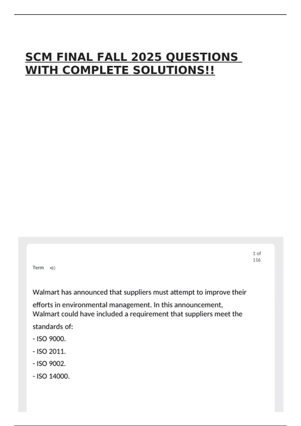 SCM FINAL FALL 2025 QUESTIONS WITH COMPLETE SOLUTIONS!! - Scm - Stuvia US