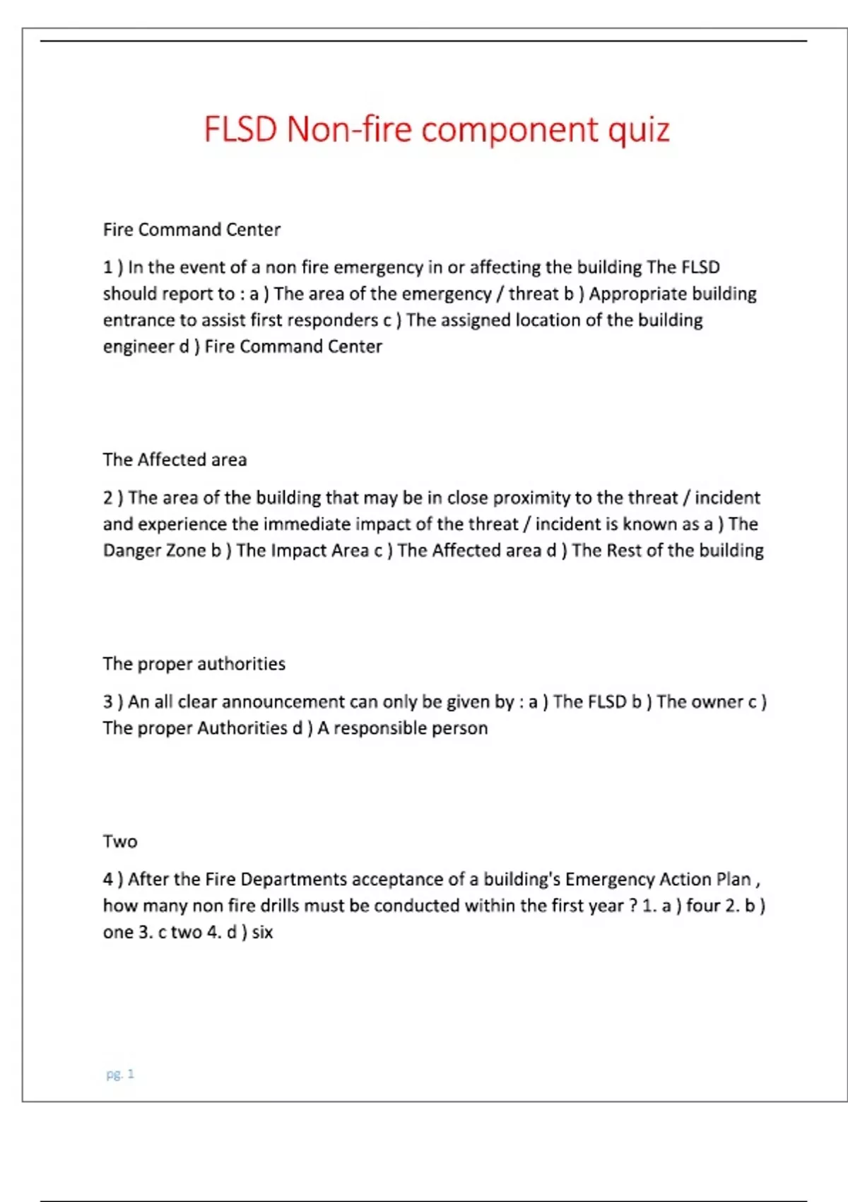 FLSD Non-fire component quiz Questions and Verified Answers ( 2025/ ...