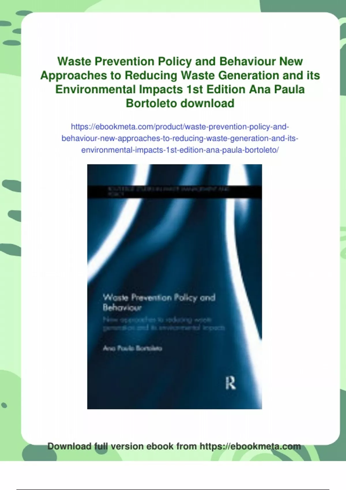 Summary Waste Prevention Policy and Behaviour New Approaches to ...