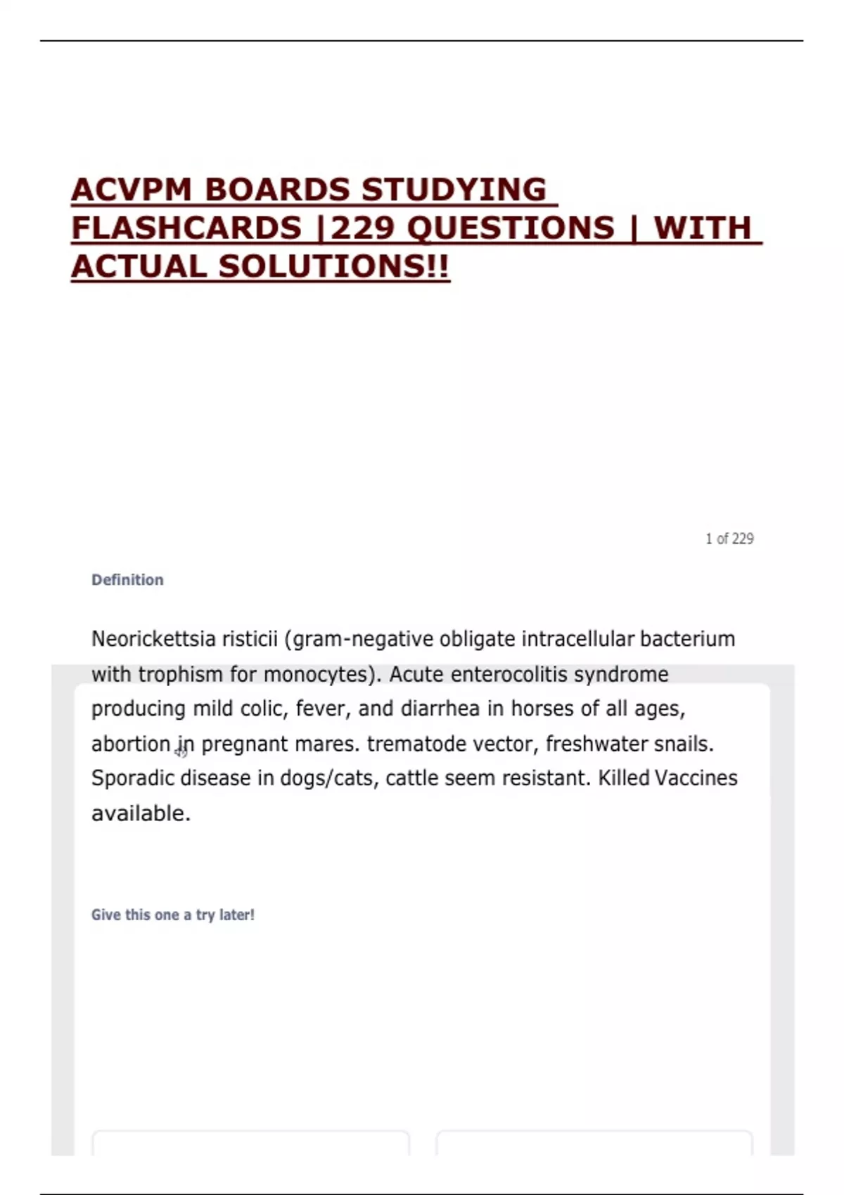 ACVPM BOARDS STUDYING FLASHCARDS |229 QUESTIONS | WITH ACTUAL SOLUTIONS ...