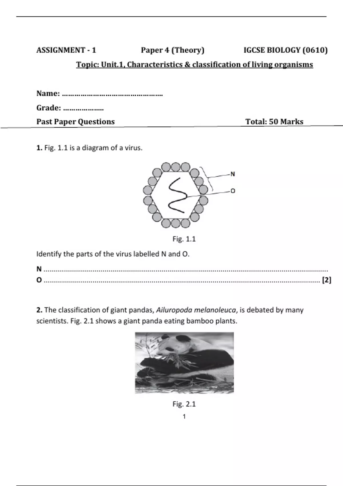 Unit.1, Characteristics and classification of living things Assignment ...