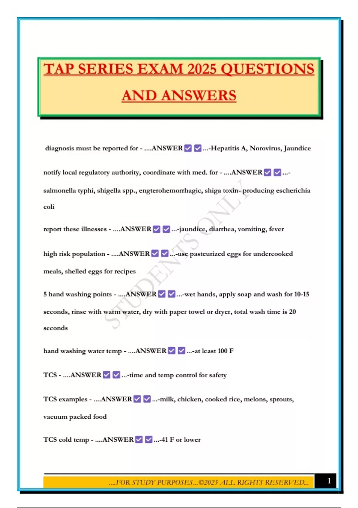 TAP SERIES EXAM 2025 QUESTIONS AND ANSWERS - TAP SERIES - Stuvia US