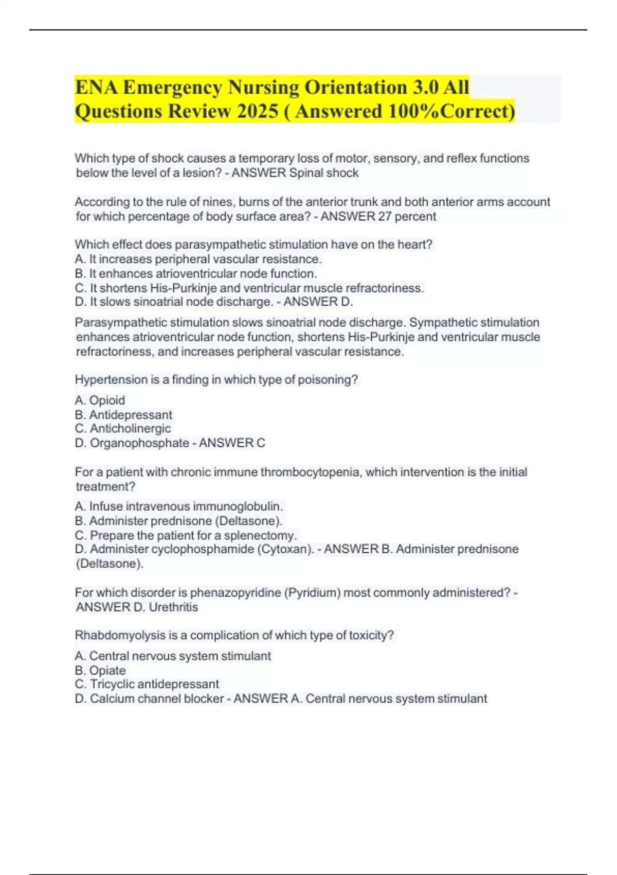 ENA Emergency Nursing Orientation 3.0 All Questions Review 2025 ...