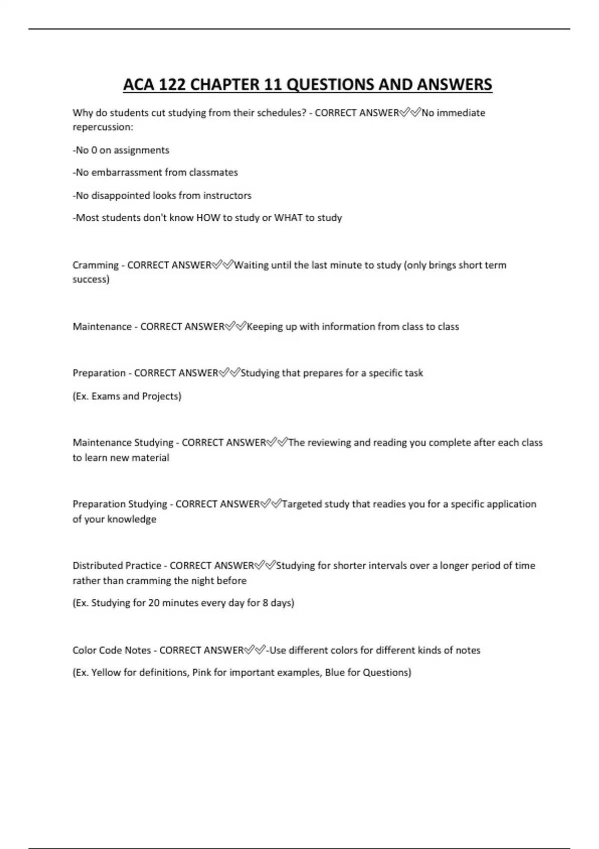 ACA 122 CHAPTER 11 QUESTIONS AND ANSWERS - ACA 122 - Stuvia US
