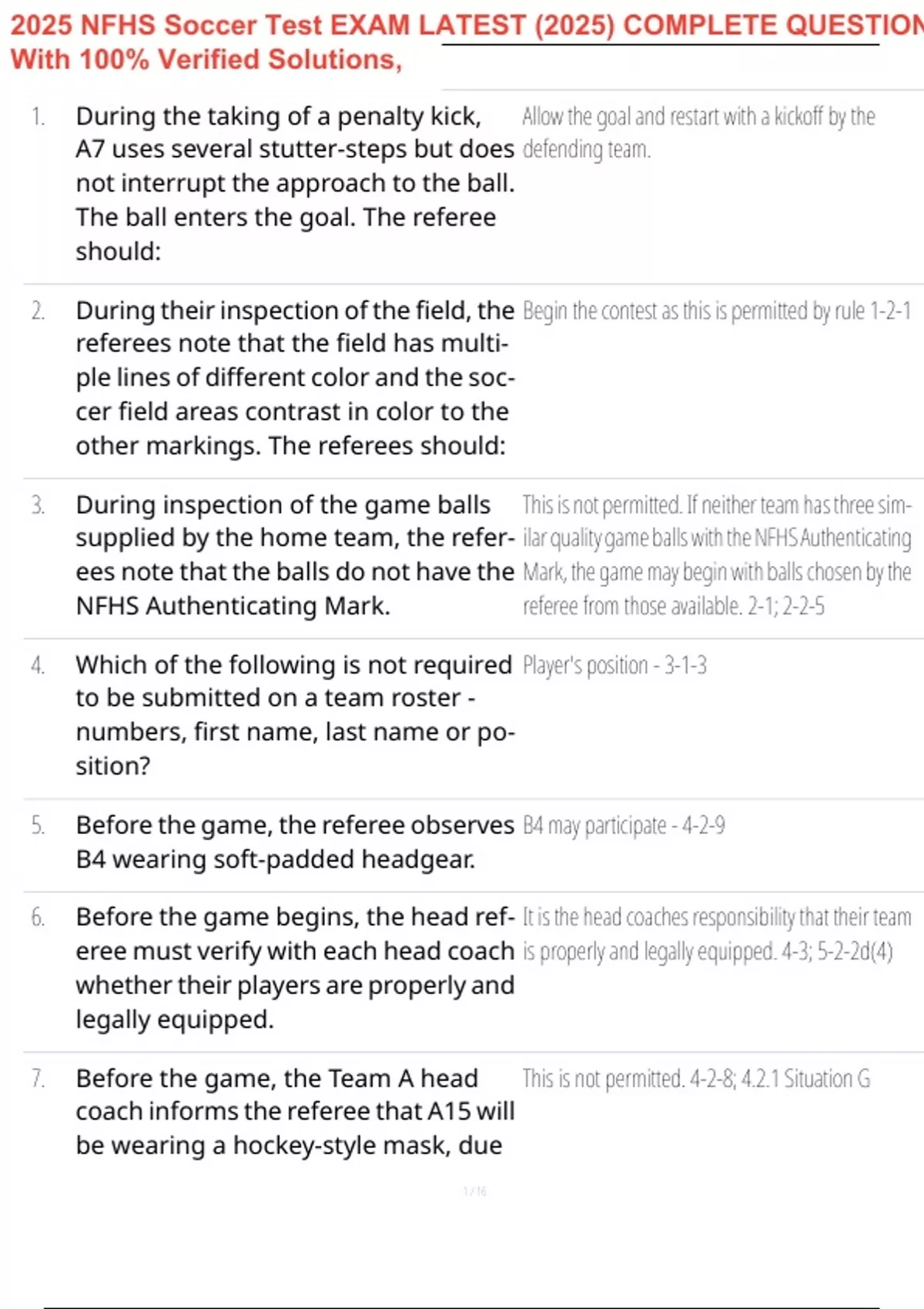 2025 NFHS Soccer Test EXAM LATEST (2025) COMPLETE QUESTIONS With 100% ...