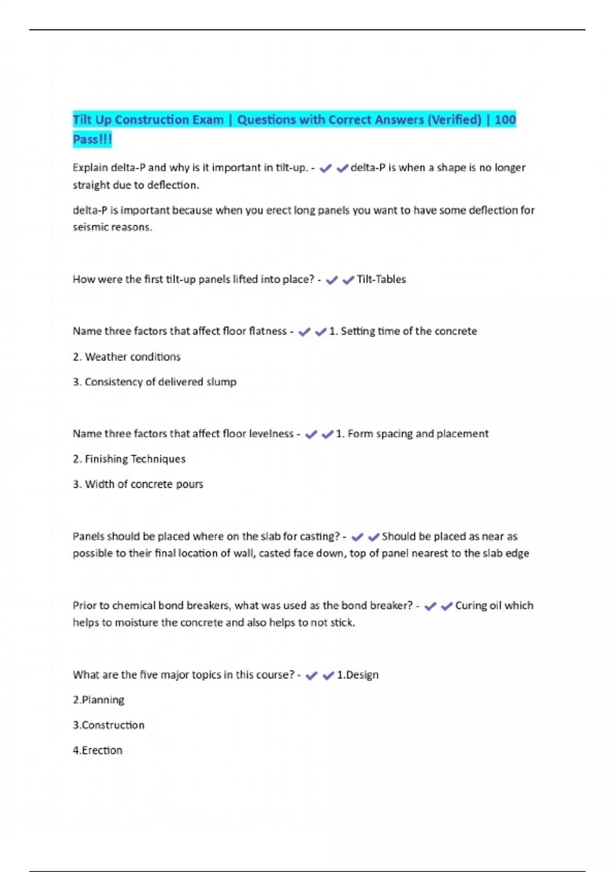 Tilt Up Construction Exam | Questions with Correct Answers (Verified ...