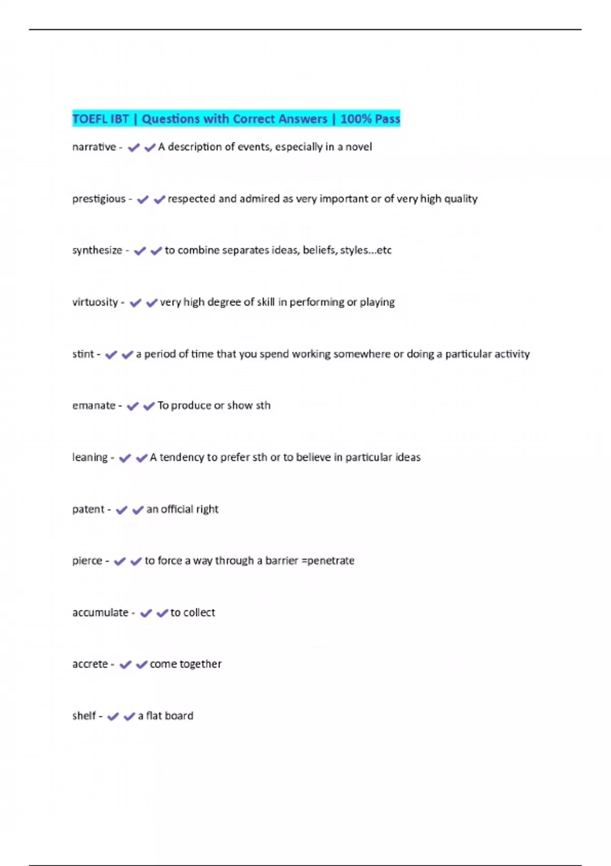 TOEFL IBT | Questions with Correct Answers | 100% Pass - Toefl ibt ...