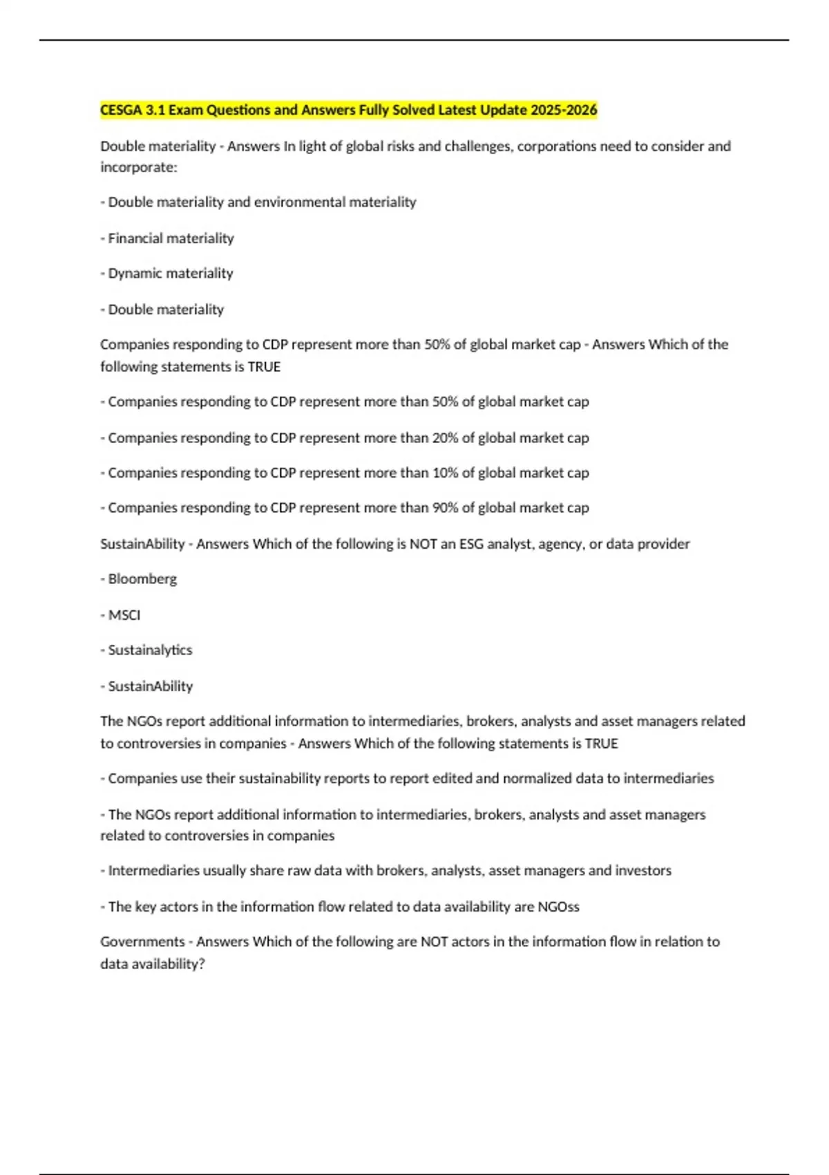 CESGA 3.1 Exam Questions and Answers Fully Solved Latest Update - CESGA ...