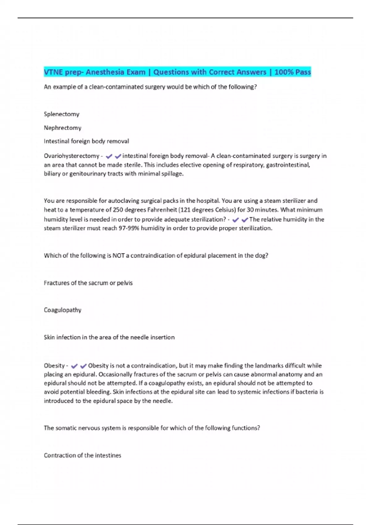 VTNE prep- Anesthesia Exam | Questions with Correct Answers | 100% Pass ...