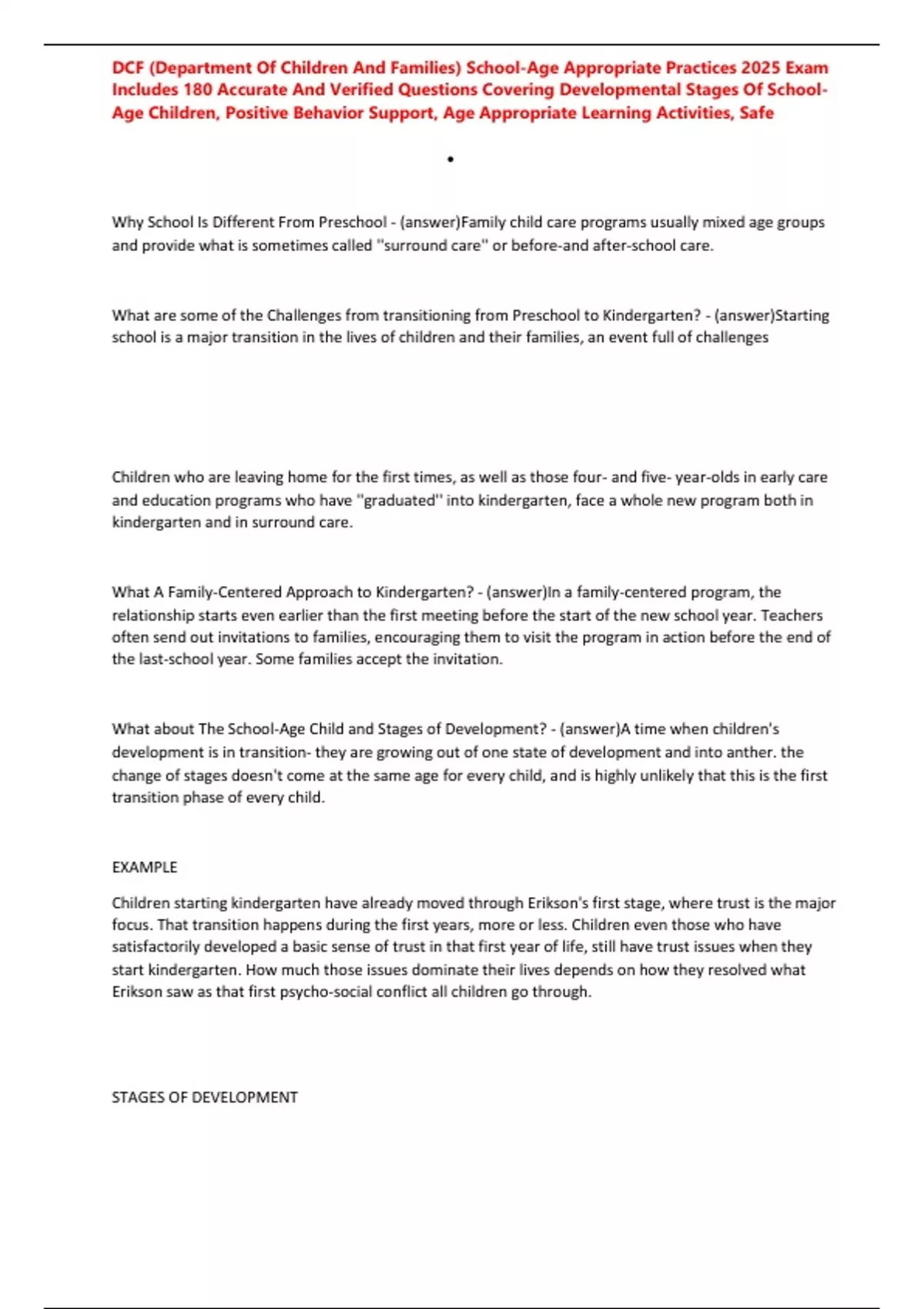 DCF (Department Of Children And Families) School-Age Appropriate ...
