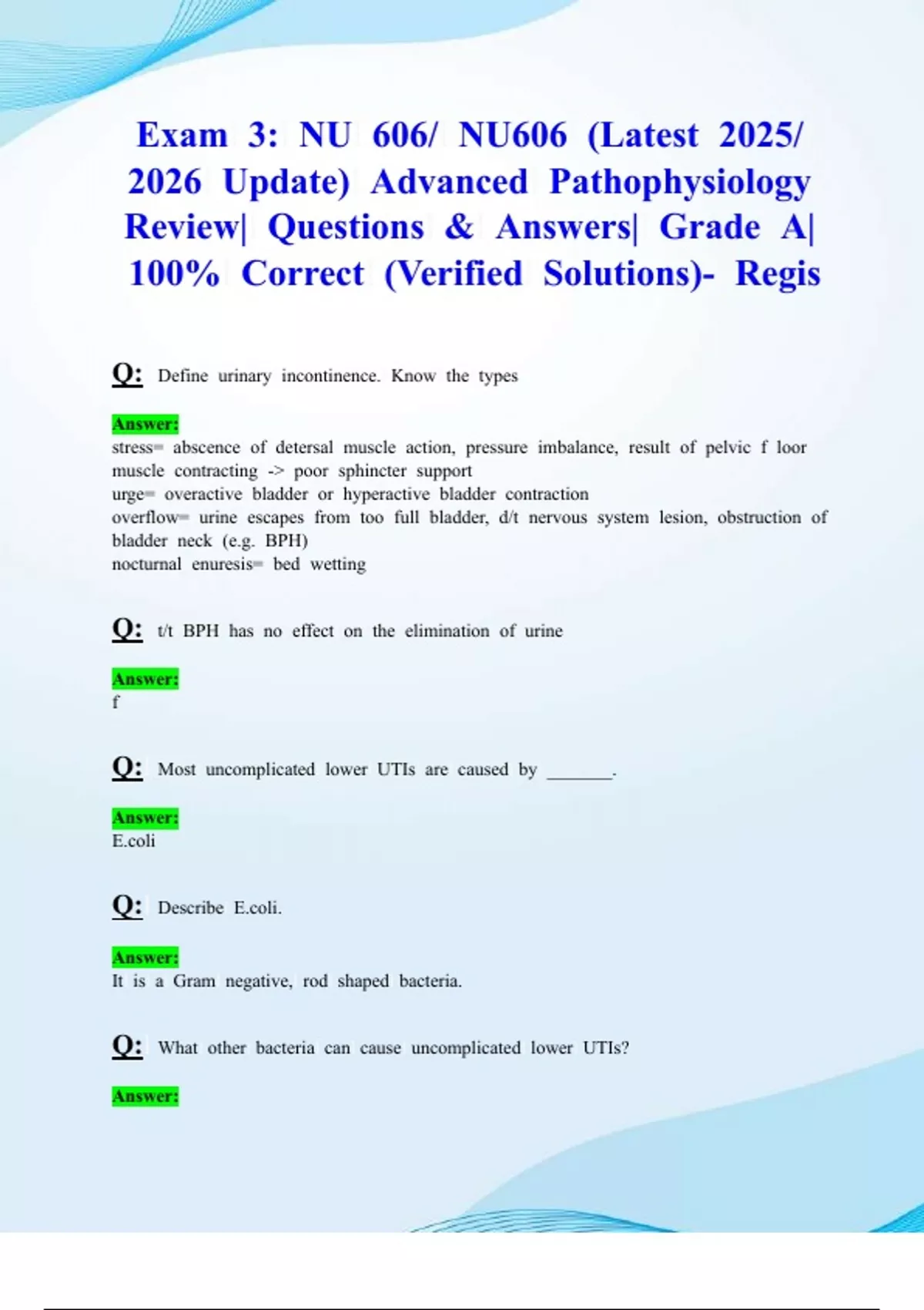 Exam 3 & Final Exam: NU 606/ NU606 (Latest 2025/ 2026 Updates STUDY ...