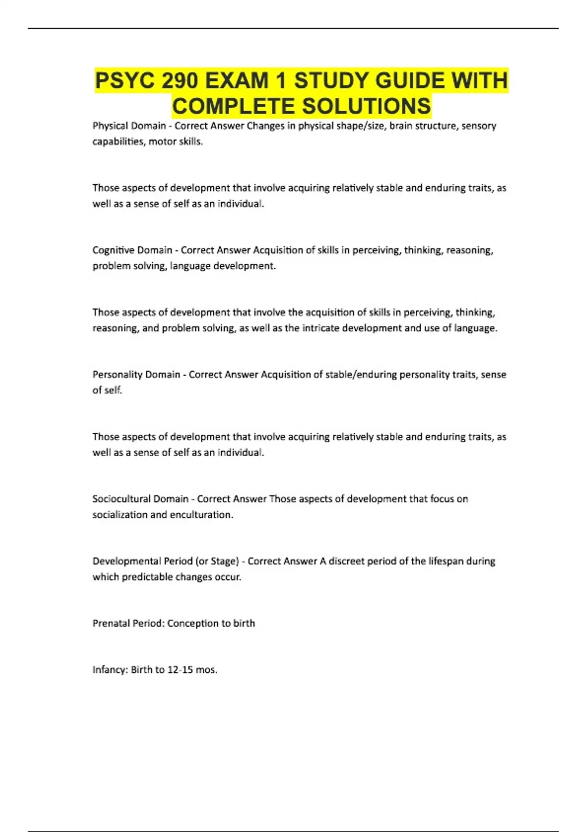 PSYC 290 EXAM 1 STUDY GUIDE WITH COMPLETE SOLUTIONS - PSYC 290 - Stuvia US