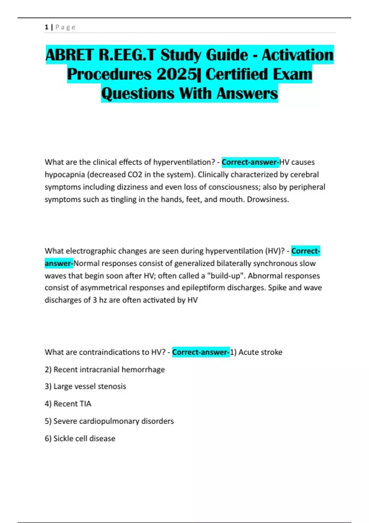 ABRET R.EEG.T Study Guide - Activation Procedures 2025| Certified Exam ...